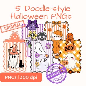 Halloween Ghost Clipart Set: Hand-drawn Doodle Frames (PNG Digital ...