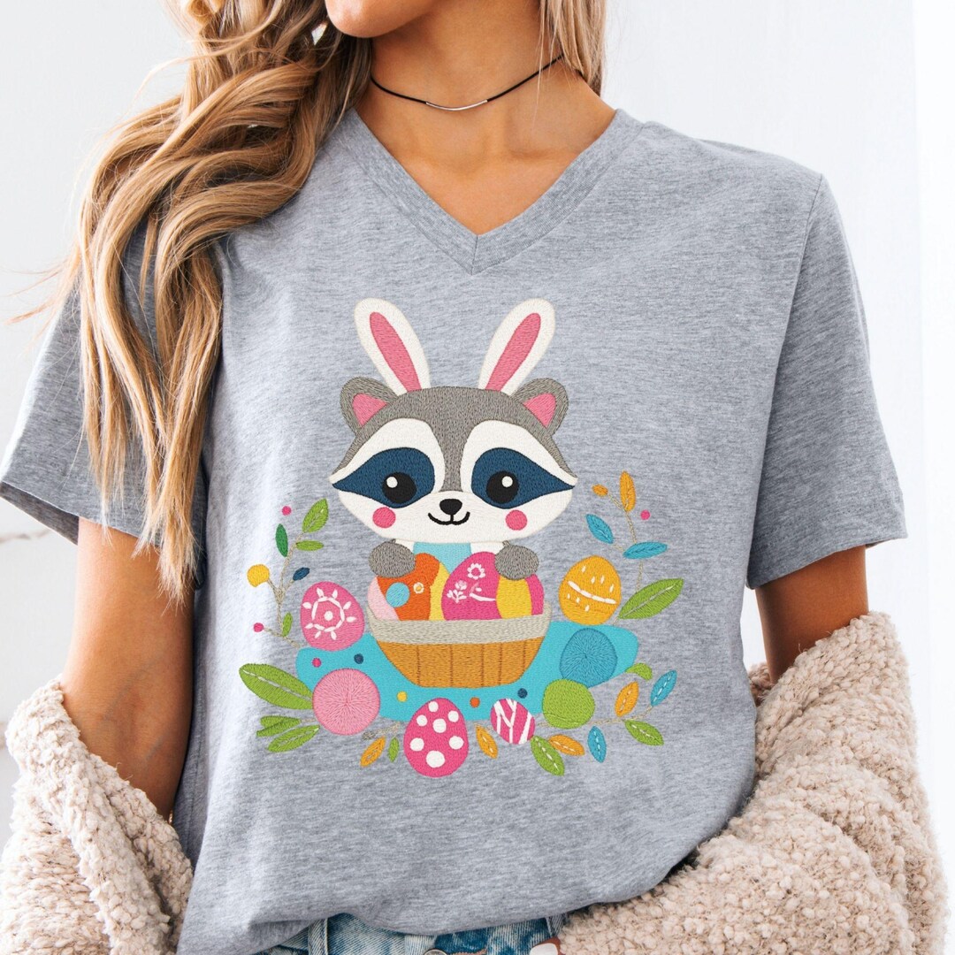 Faux Embroidery Easter Raccoon PNG, Spring Woodland Animal Clipart ...