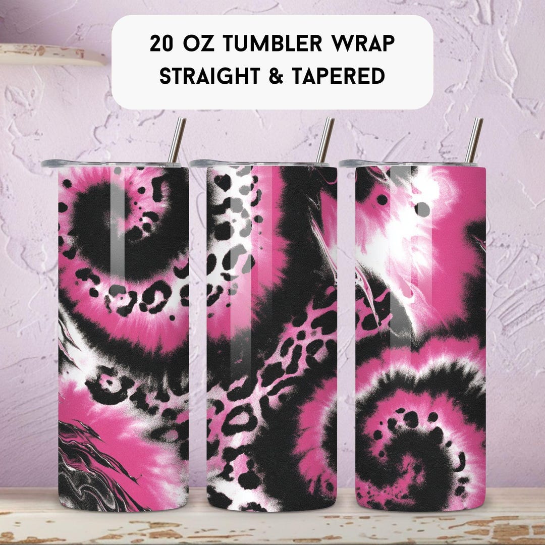 Pink Leopard Tie Dye Tumbler Wrap: 20oz Skinny Sublimation PNG (digital ...
