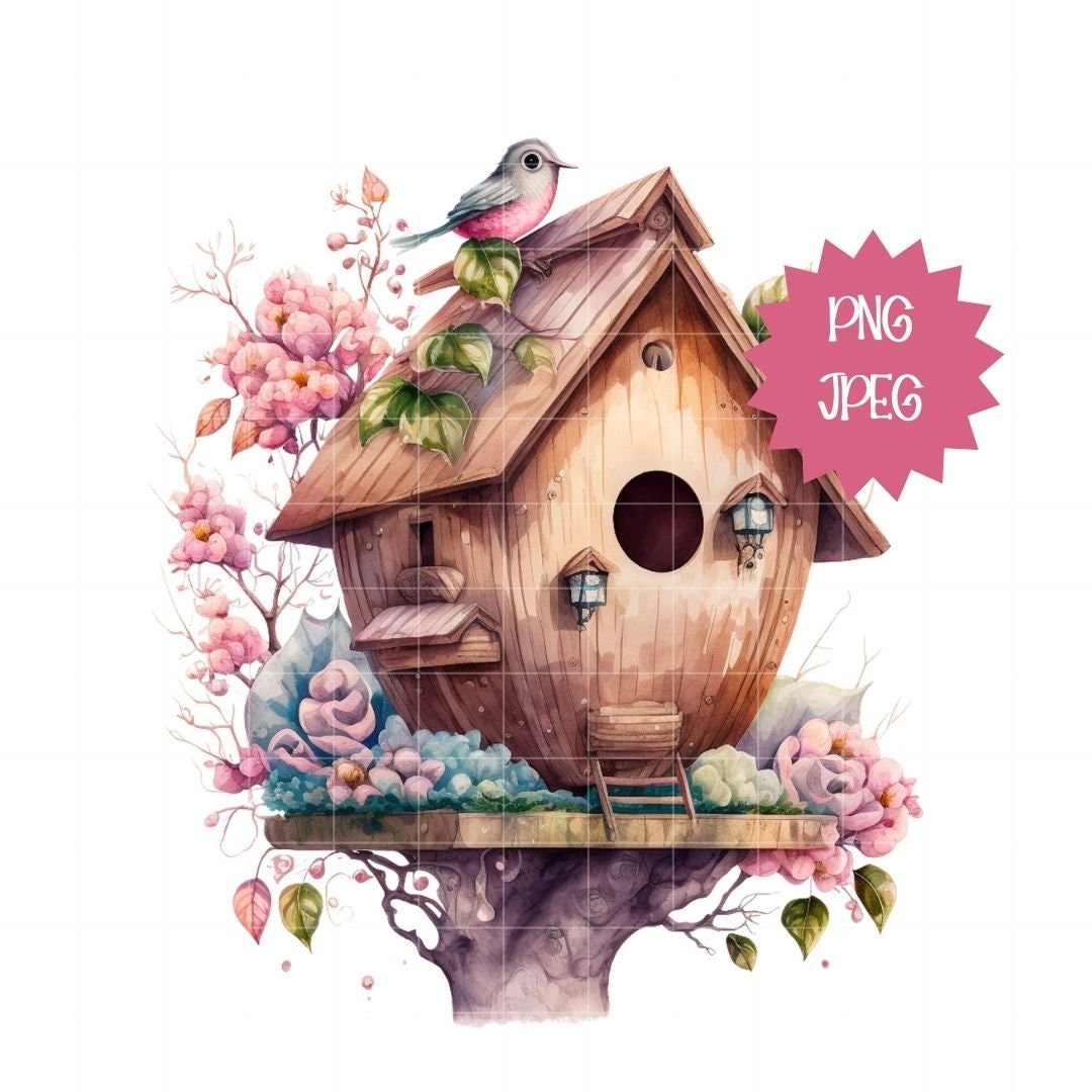 Wood Floral Birdhouse Clipart for Crafting Rustic Bird House Image JPEG ...