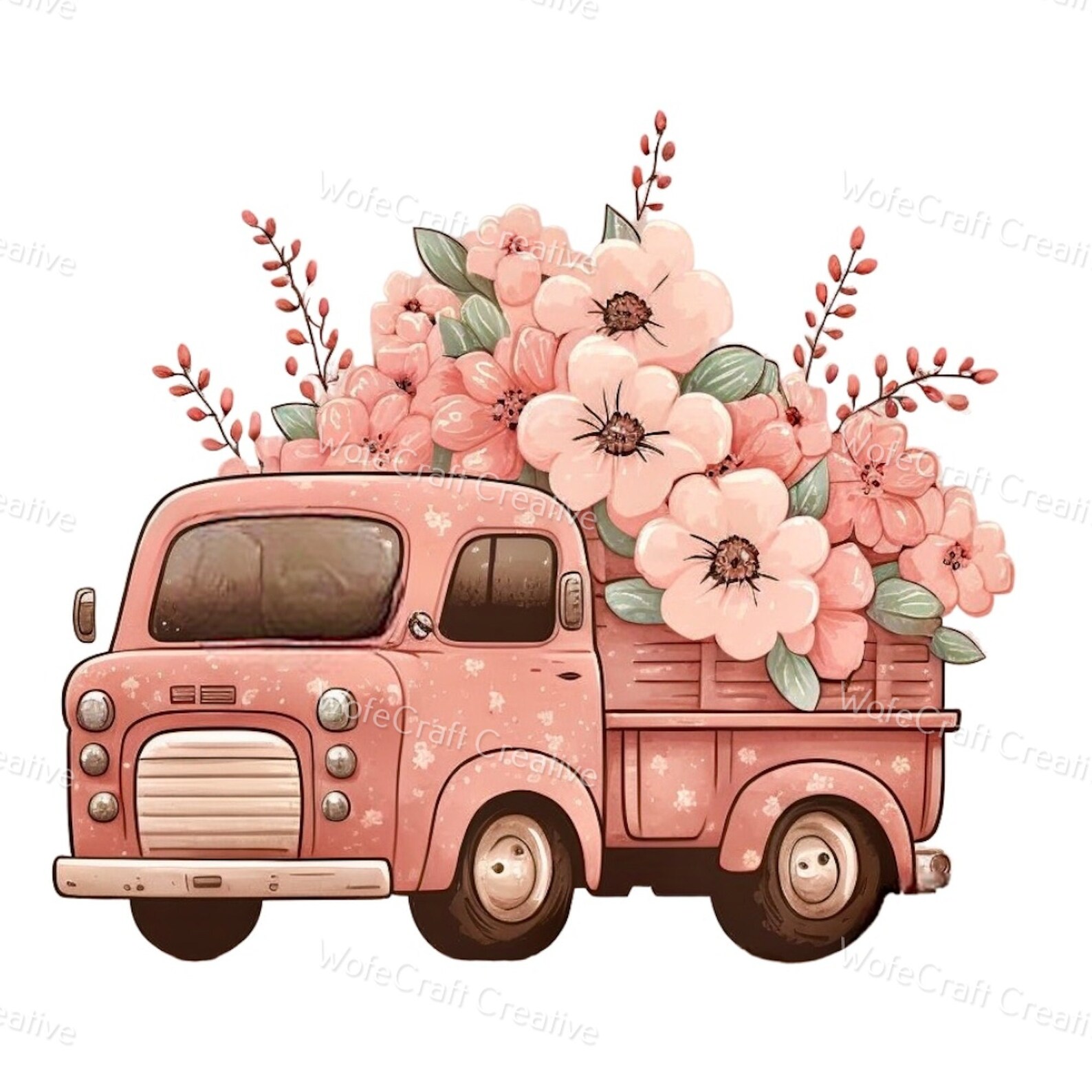 Retro Farm Truck Vintage Clip Art Farm Truck PNG Retro Truck Pink ...