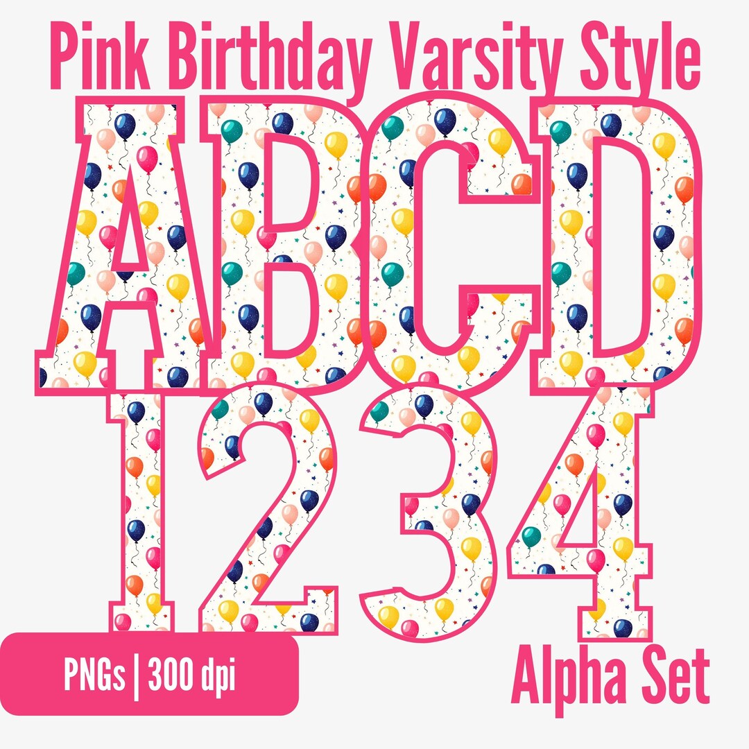 Pink Birthday Varsity Style Alphabet PNG Set, Uppercase Letters ...