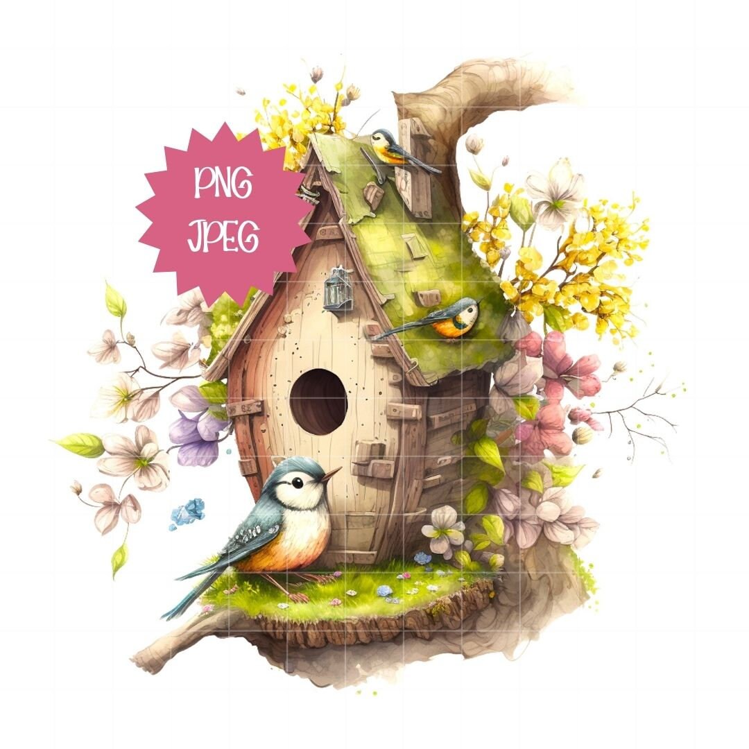 Spring Garden Birdhouse Design Garden Clipart Bird Flower Sublimation ...