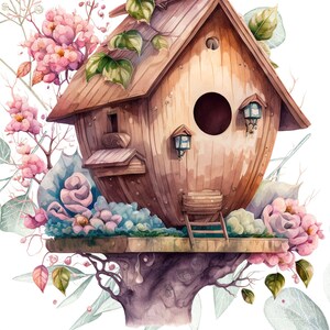 Wood Floral Birdhouse Clipart for Crafting Rustic Bird House Image JPEG ...