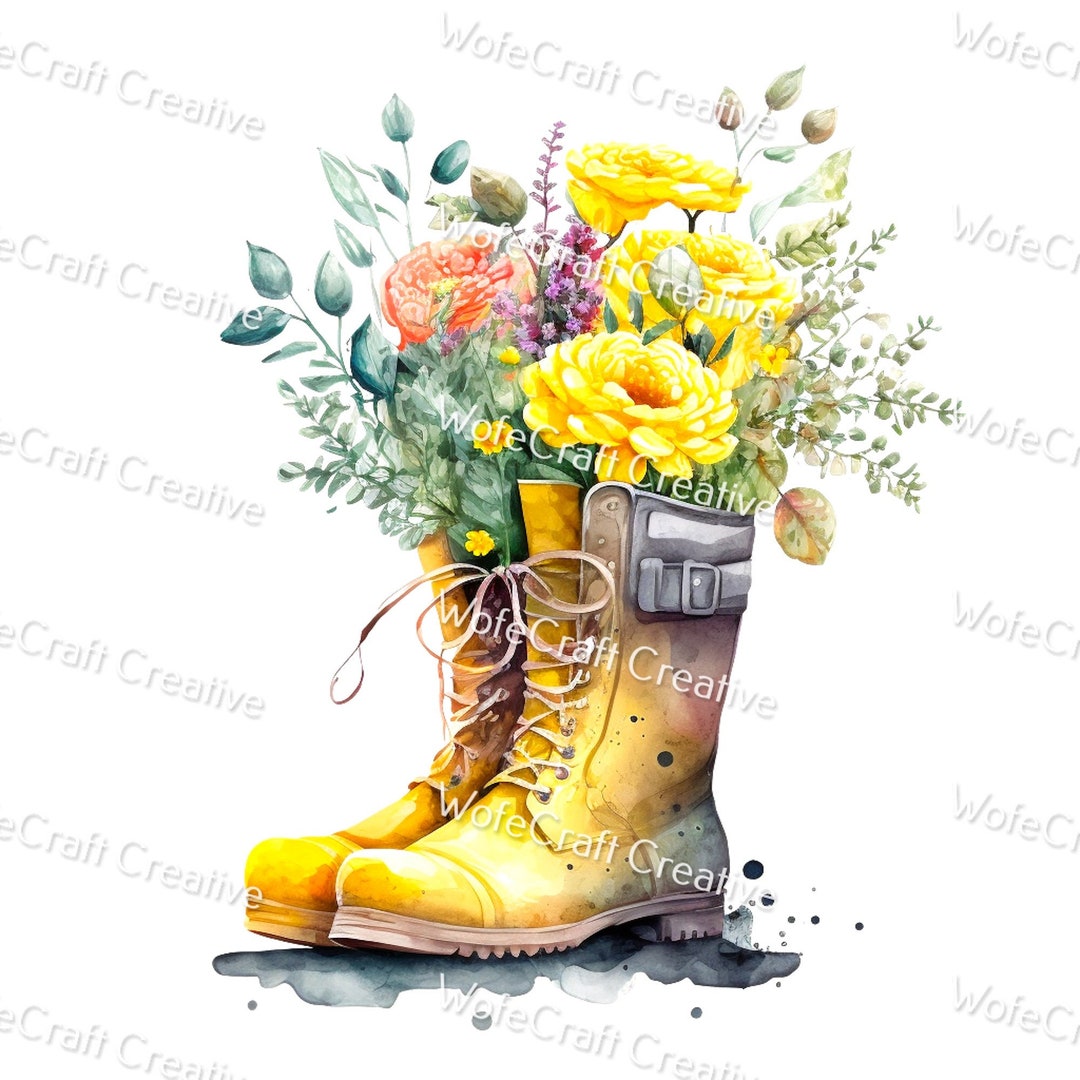 Spring Garden Rain Boots Design Rain Boots With Flowers Clipart Garden ...