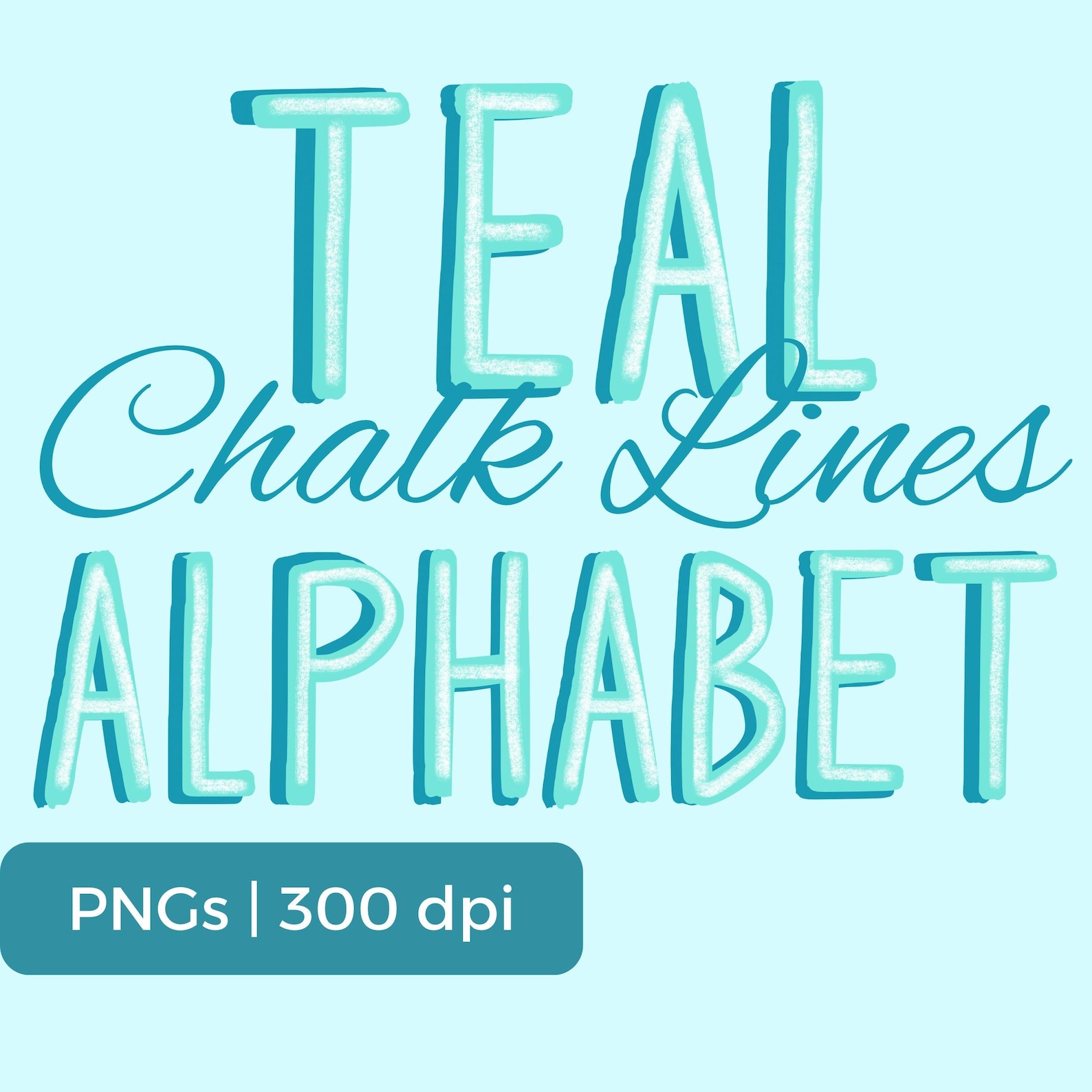 Teal Chalk Line Alphabet: Hand-drawn PNG Letter Set (digital Download ...