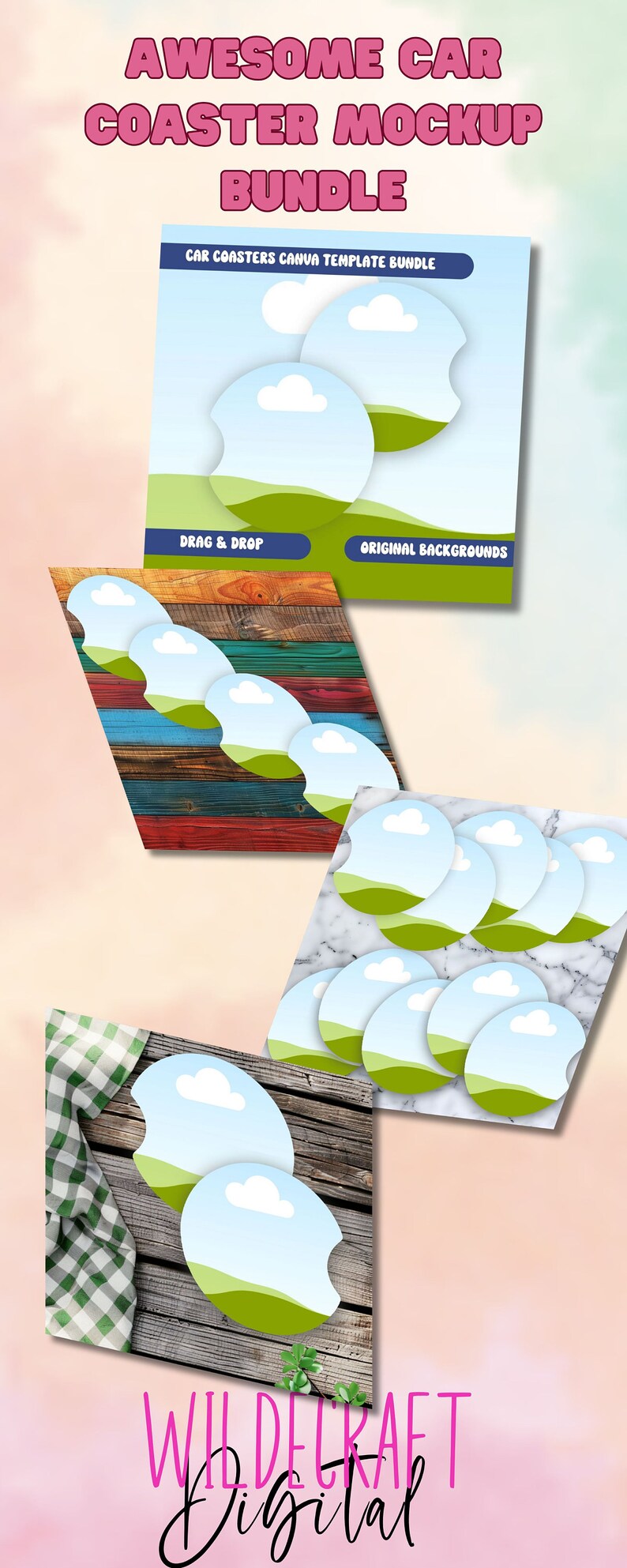 Canva Car Coaster Mockup Template Bundle: Drag & Drop Designs (digital ...