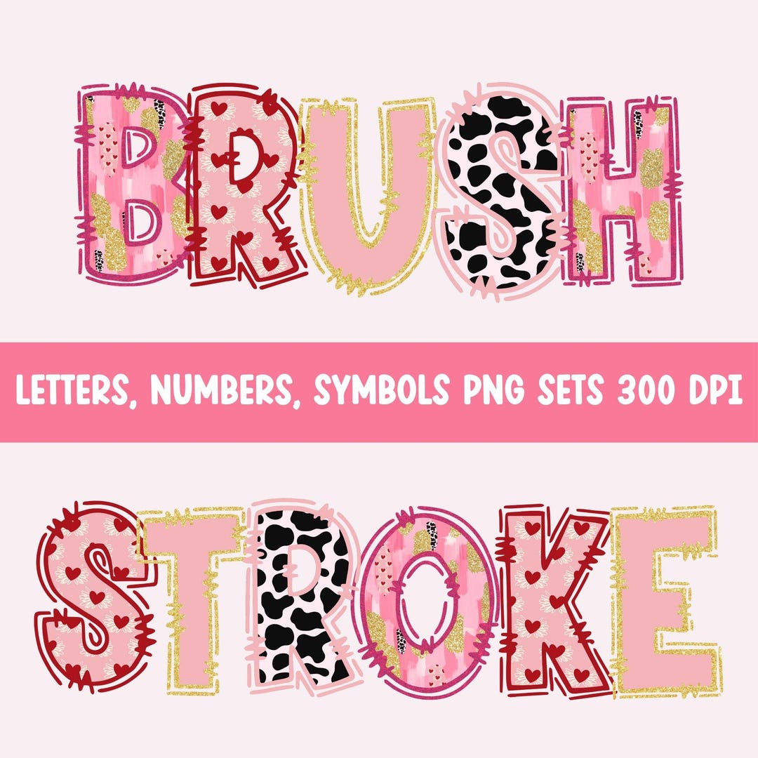 Brush Stroke Heart and Cow Print Alphabet Pngs, Letters A - Z and ...