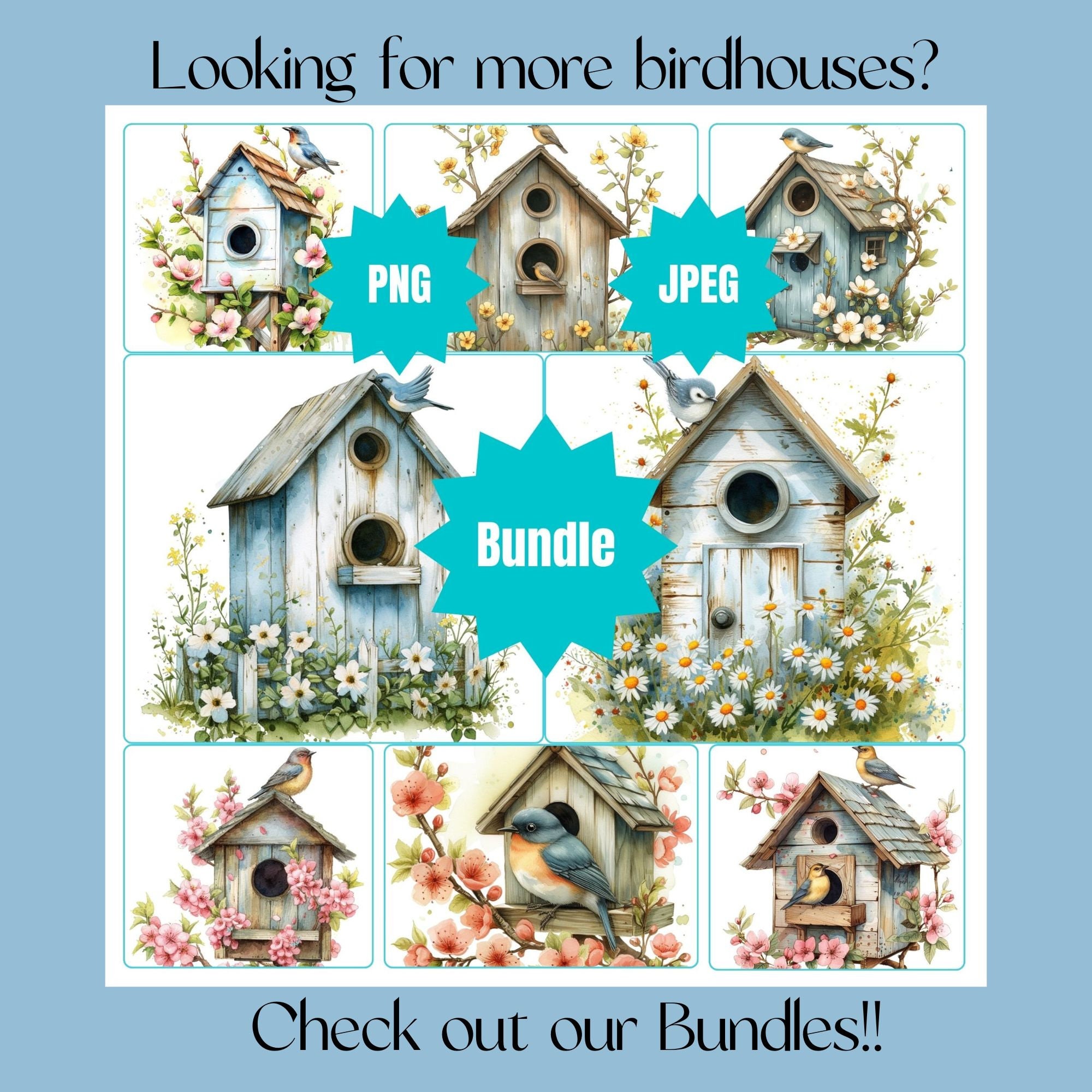 Spring Birdhouse Graphic Clipart Watercolor Birdhouse JPEG Image Bird ...