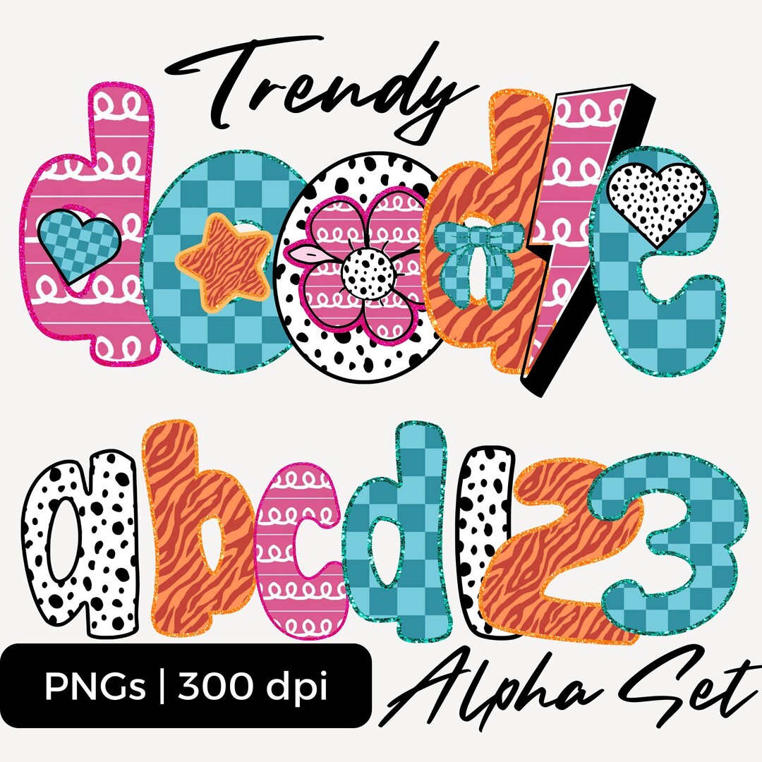 Preppy Doodle Alphabet Mega Set PNG, 4 Font Styles With Letters ...