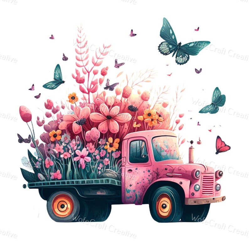 Retro Farm Truck Vintage Clip Art Farm Truck PNG Retro Truck Pink ...