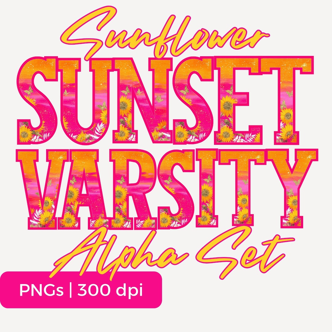 Sunflower Sunset Varsity Alphabet PNG Set, Fall Themed Letters, Numbers ...