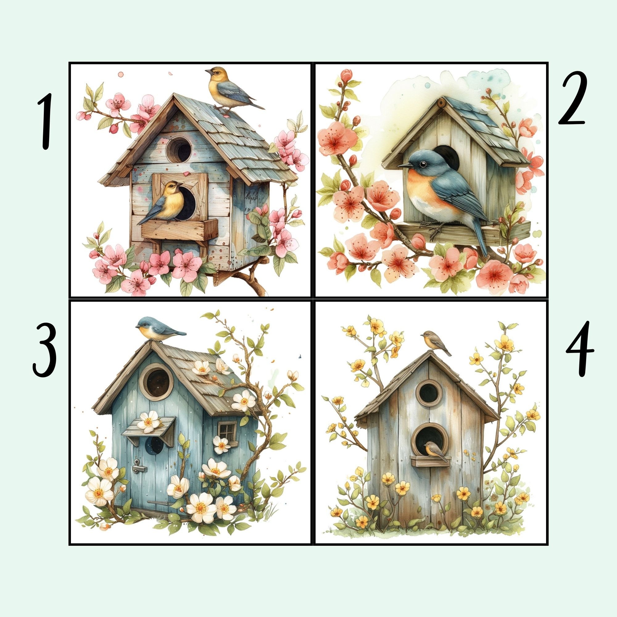 Vintage Watercolor Birdhouse Bundle Floral Digital Download Spring ...