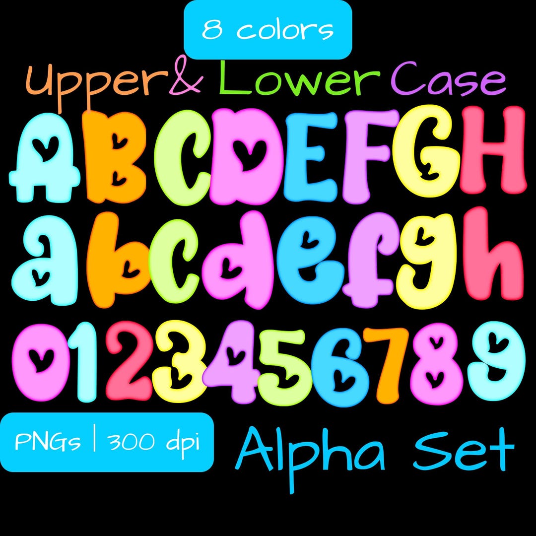 Bright Neon Color Trendy Alphabet PNG Bundle, Capital & Lower Case ...