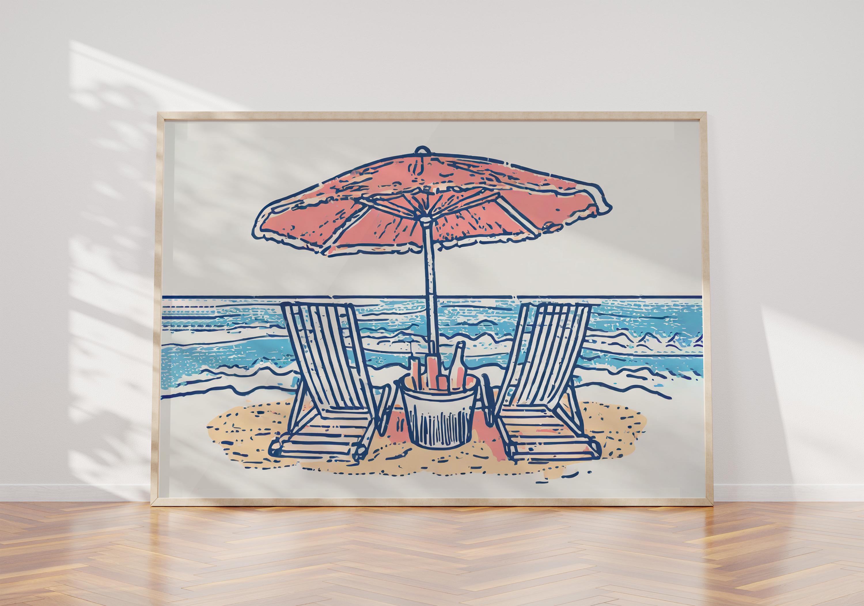 Beach Day Digital Wall Art, Retro Beach Scene Printable, Summer Coastal ...