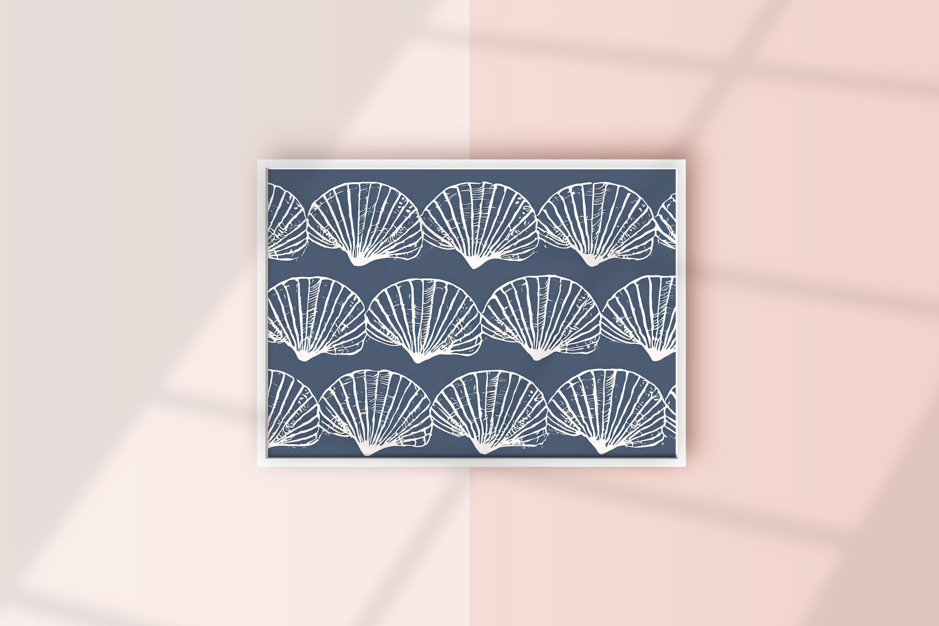 Seashell Pattern Print, Navy Blue Coastal Wall Art (digital Download ...