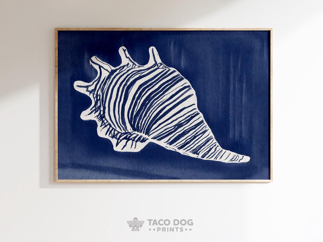 Indigo Ocean Conch Shell Print - Nautical Beach Decor, Printable ...
