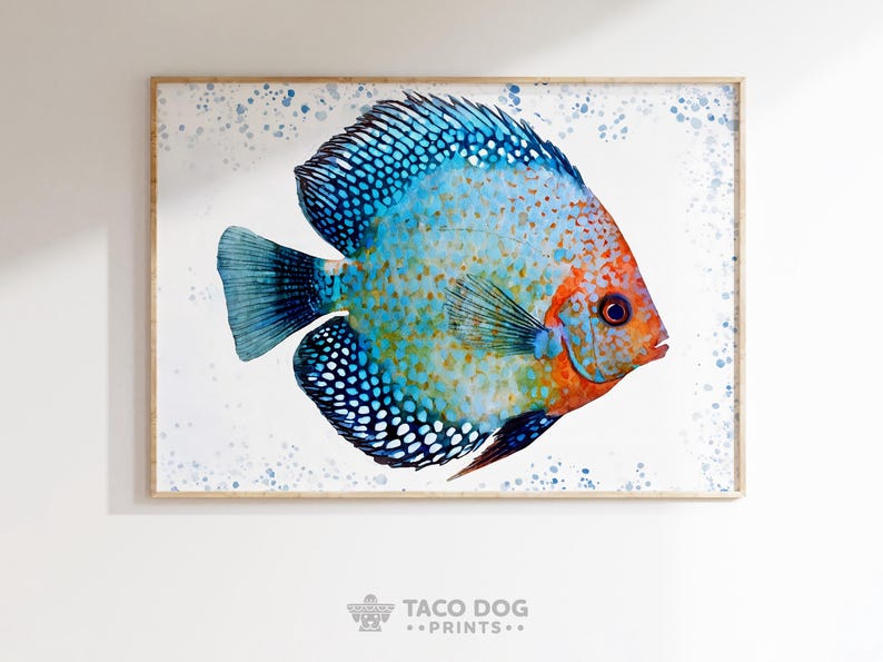 Colorful Discus Fish Art Print, Vibrant Aquarium Digital Painting ...