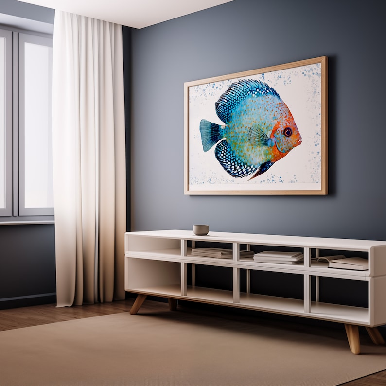 Colorful Discus Fish Print, Tropical Aquarium Wall Art (digital ...