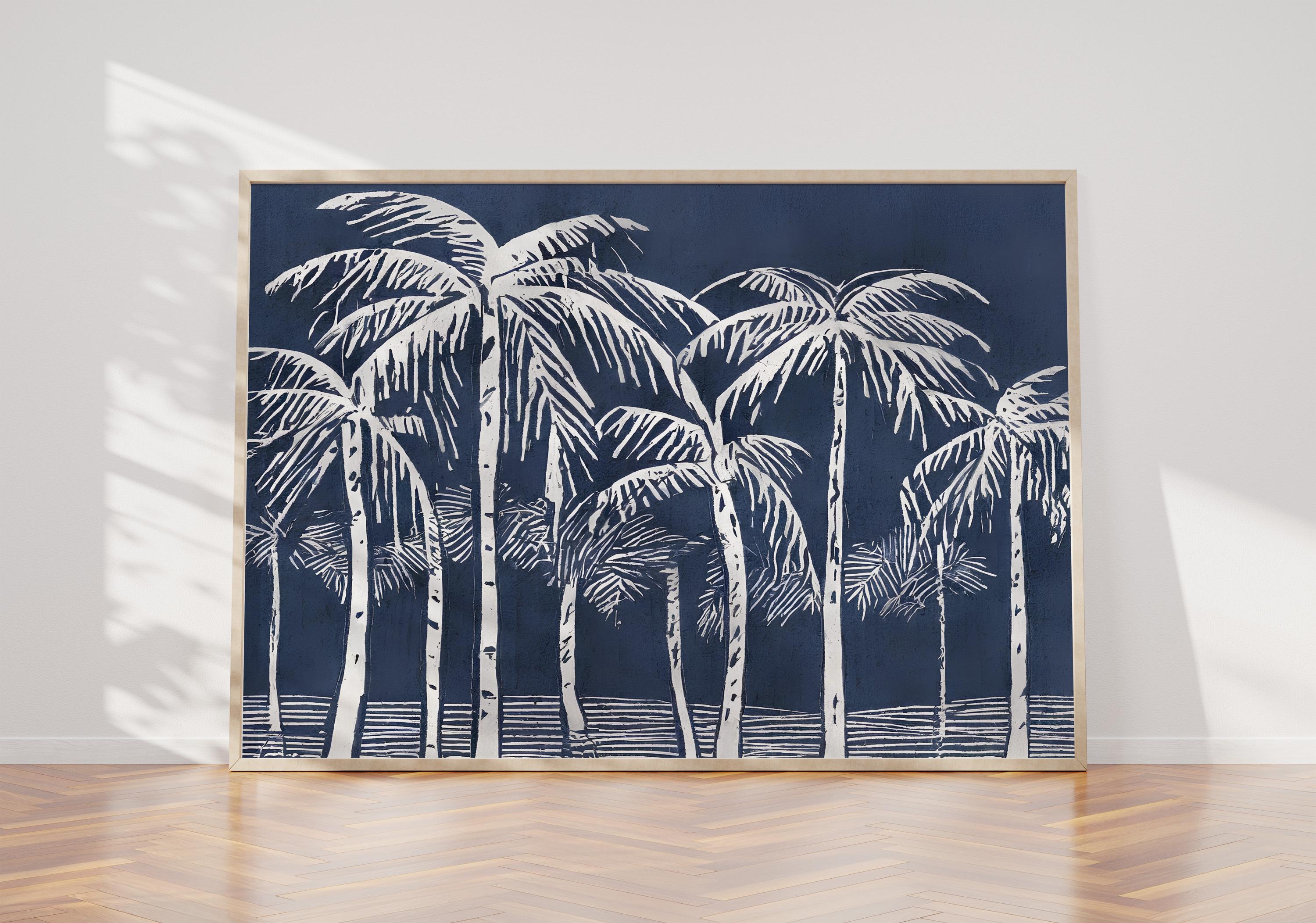 Tropical Palm Tree Art Print, Minimalist Coastal Decor, White Palms on ...