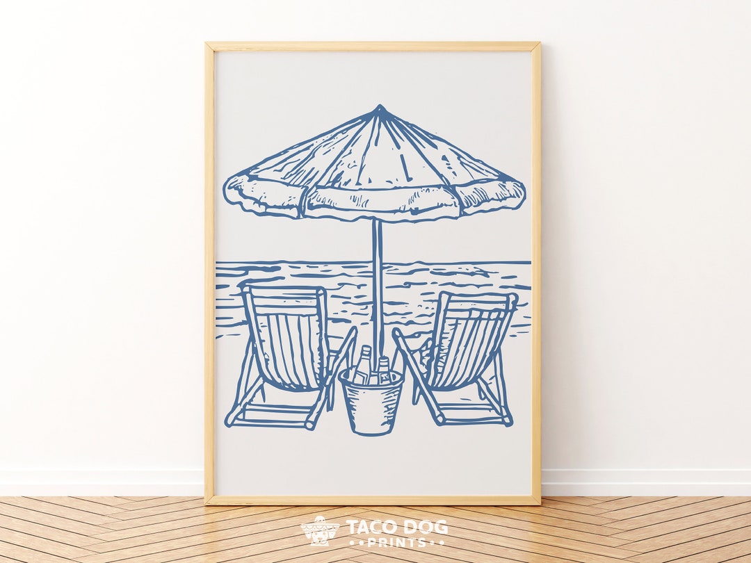 Beach Chairs Line Art Print, Seaside Illustration (digital Download) - Etsy