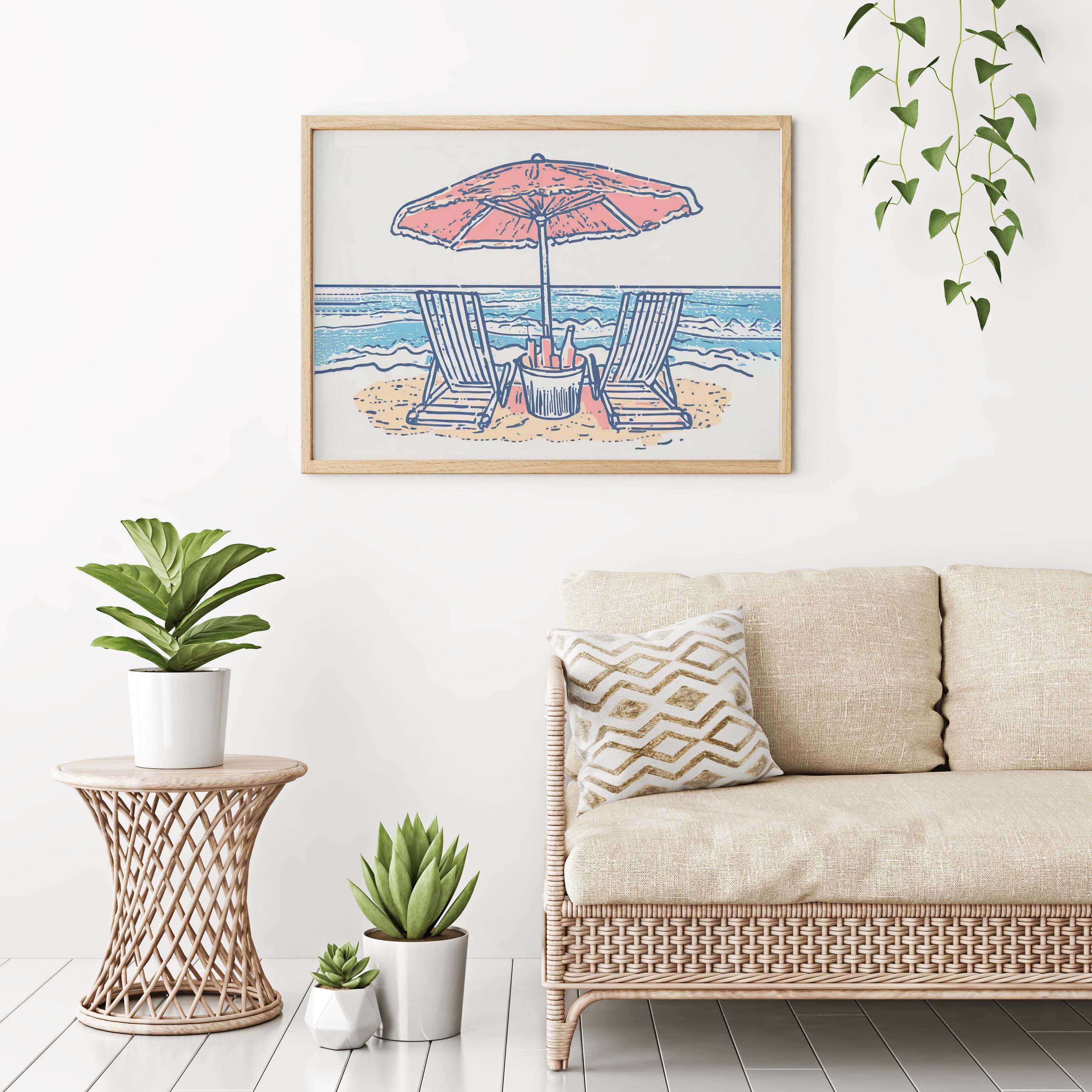 Beach Day Digital Wall Art, Retro Beach Scene Printable, Summer Coastal ...