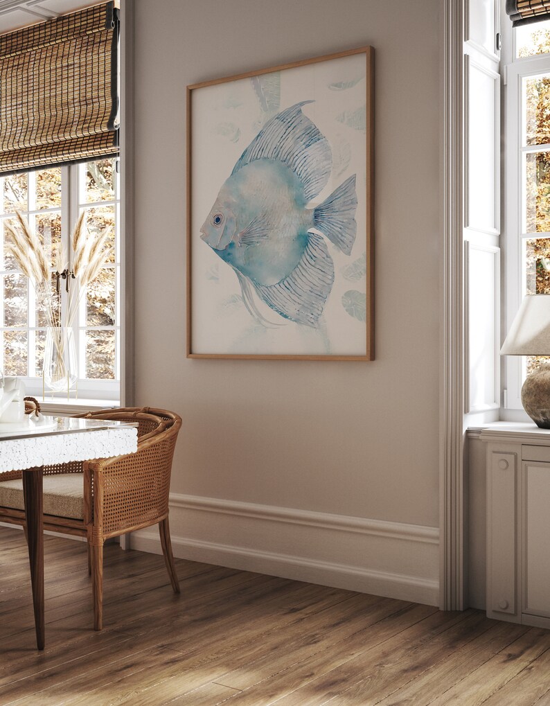 Discus Fish Print, Modern Coastal Wall Decor, Watercolor Artwork, Ocean ...