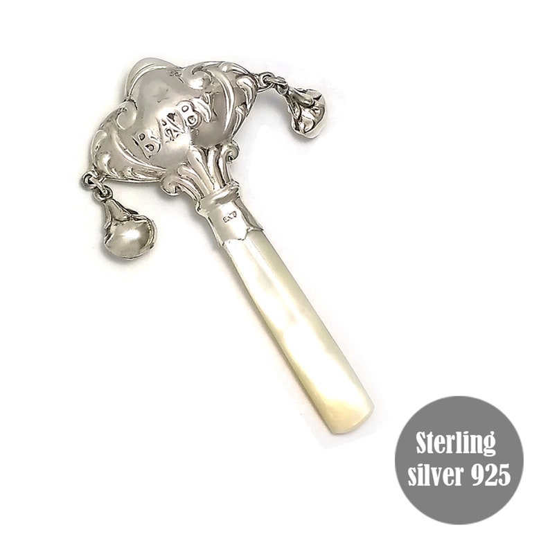 Baby Rattle VICTORIAN Style Real Silver 925 With Mother of Pearl Handle ...