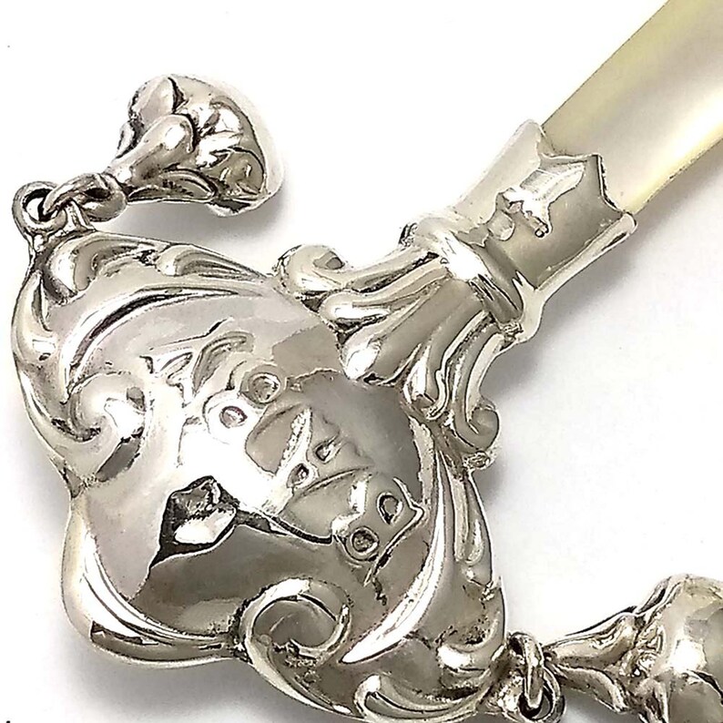 Baby Rattle VICTORIAN Style Real Silver 925 With Mother of Pearl Handle ...