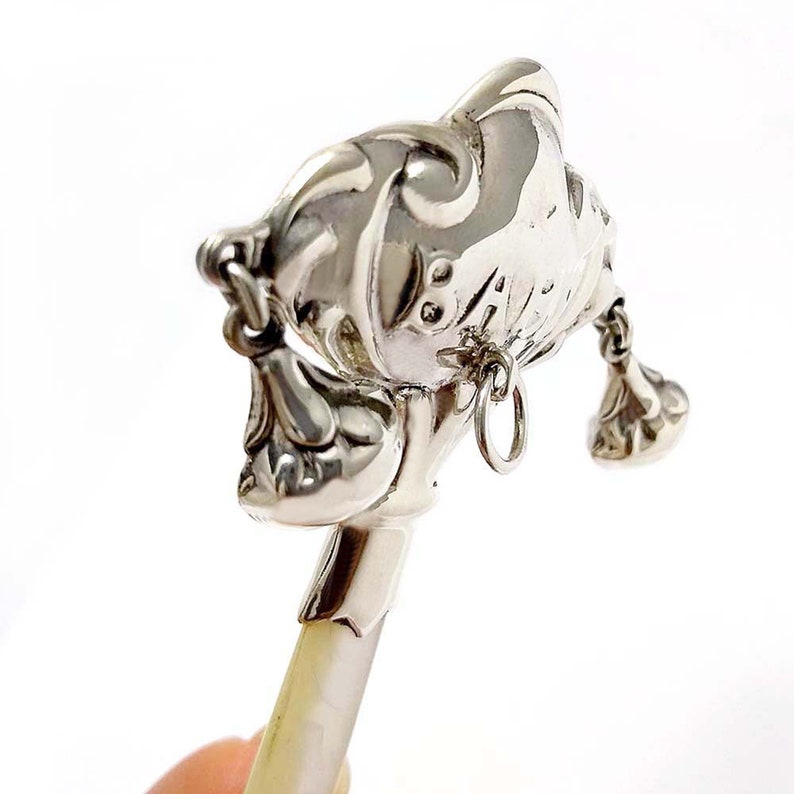 Baby Rattle VICTORIAN Style Real Silver 925 With Mother of Pearl Handle ...