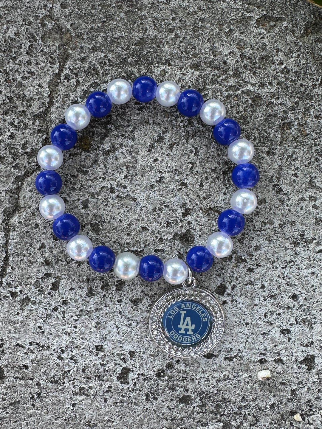 L.A. Dodgers Glass and Simulated Pearl Beaded Bracelet - Etsy