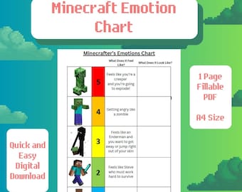 Minecraft Emotions Chart | Therapy Digital Download Worksheet - Etsy