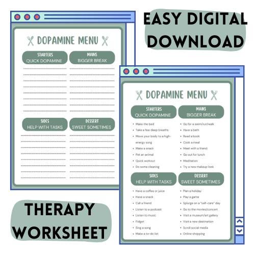 Dopamine Menu | Therapy Worksheet ASD ADHD Children Adolescent Teen ...