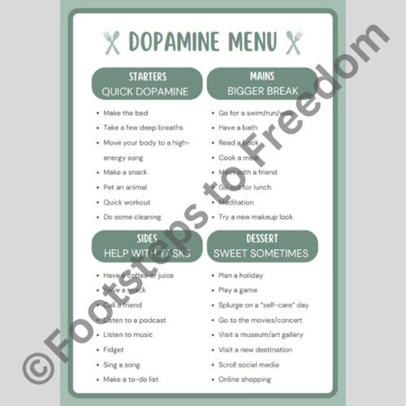 Dopamine Menu | Therapy Worksheet ASD ADHD Children Adolescent Teen ...