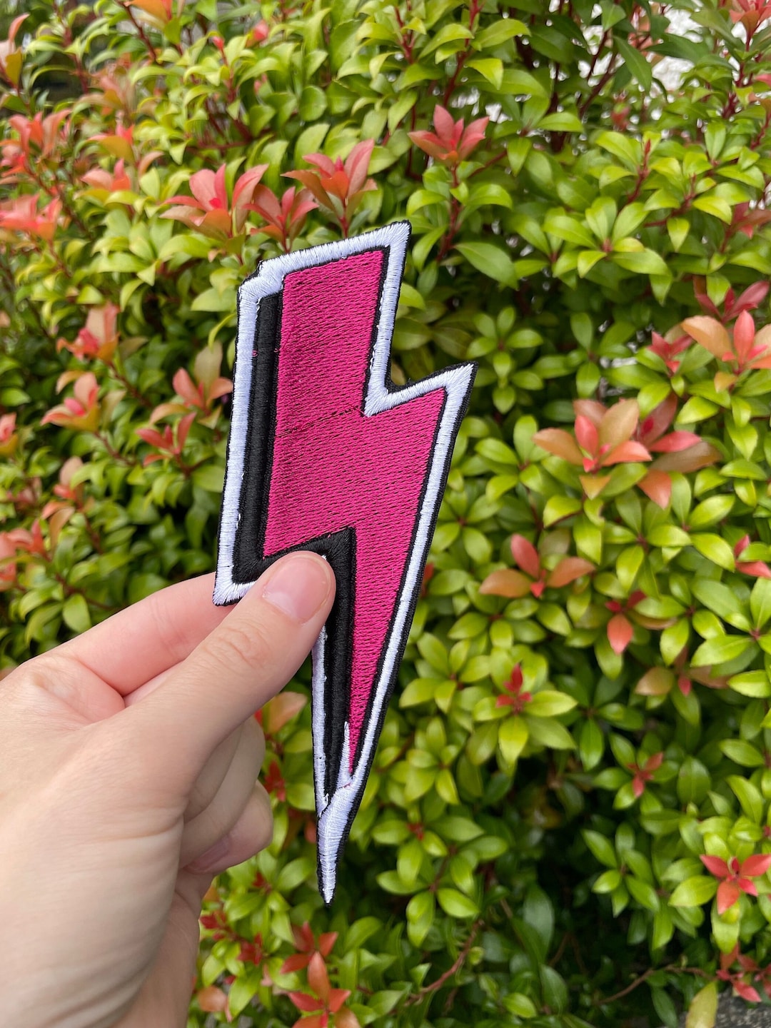 Large Pink Lightning Bolt - Iron on - Embroidery Patches - Etsy