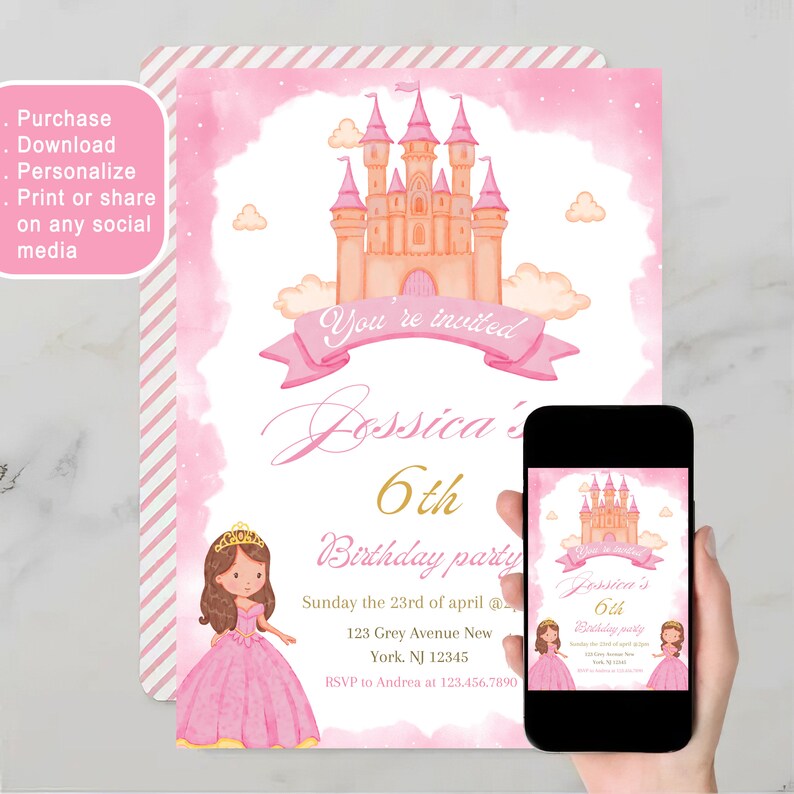Editable Princess Birthday Invitation Template, Little Princess Castle ...