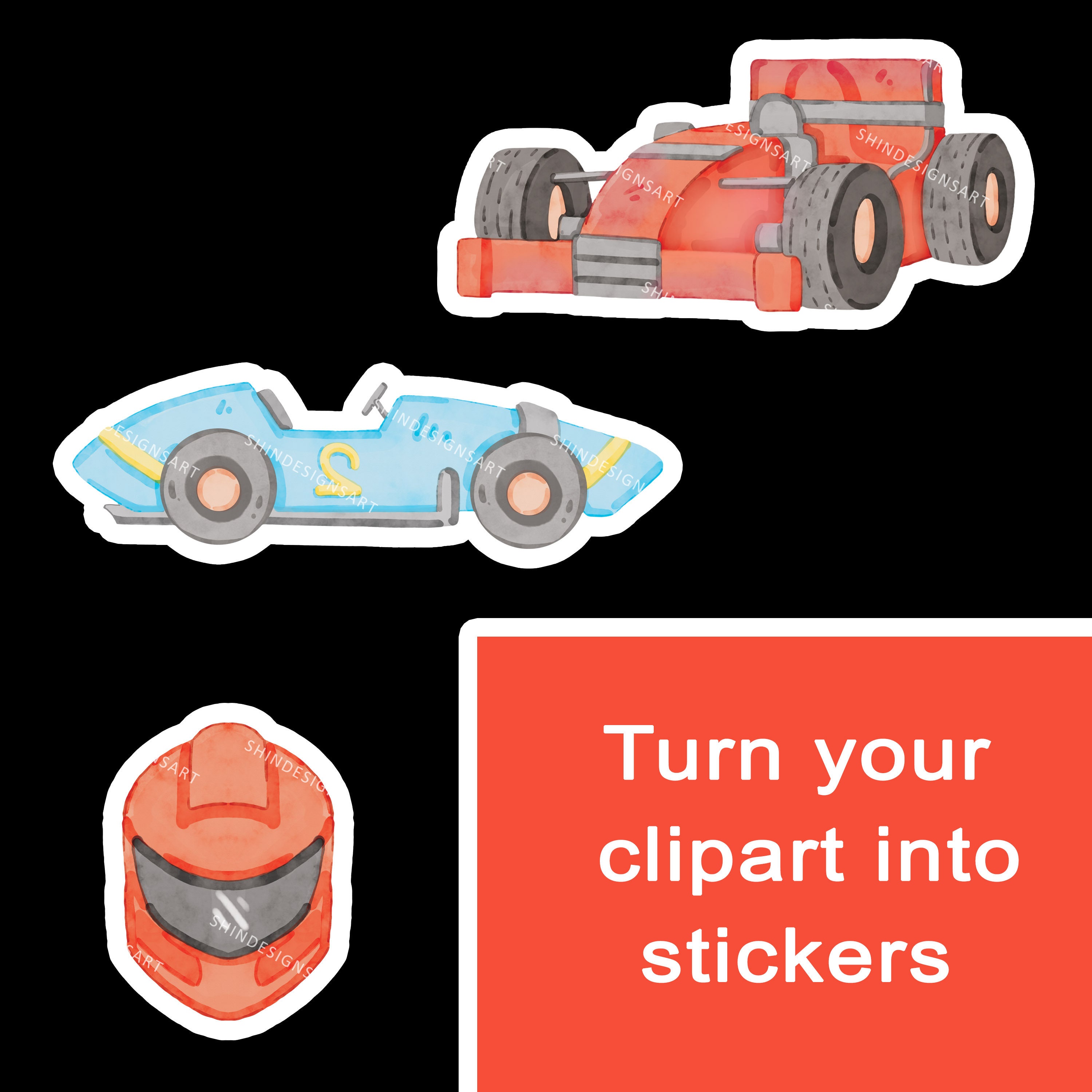 Modern Watercolor Racing Cars, Race Cars Clip Art Bundle, Racecar ...