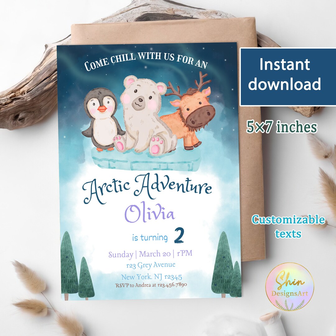 Editable Winter Animals Invitation Card, Arctic Birthday Invites ...