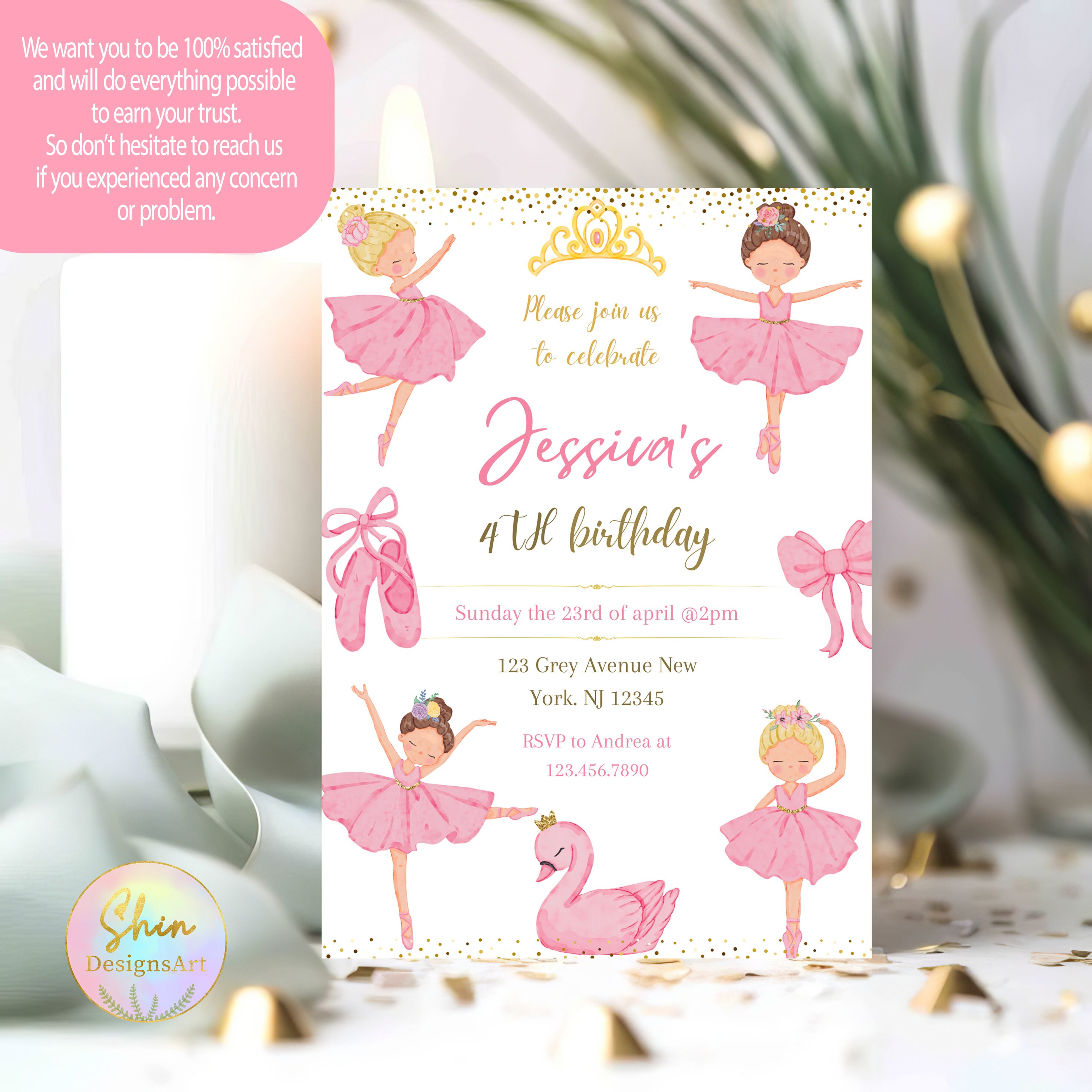 Ballerina Birthday Invitation Card , Editable Ballet Girl Party Invite ...