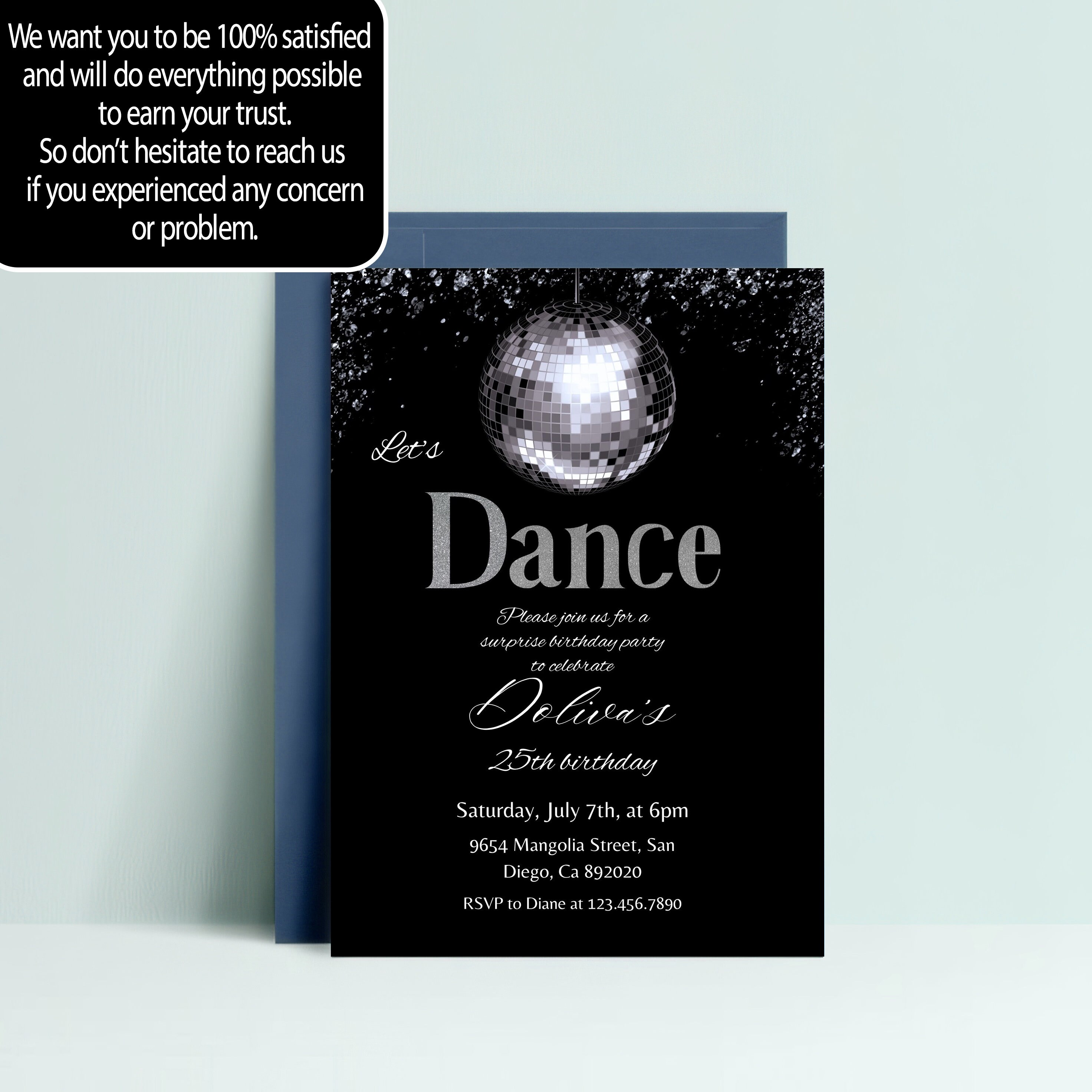 Glitter Dance Party Invitation Card, Minimal Birthday Party Template ...