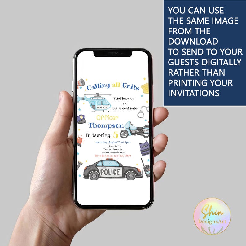 Editable Police Birthday Invitation Card, Canva Police Officer Template ...