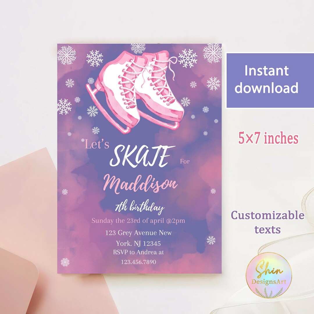 Ice Skating Birthday Invitation Template, Ice Skating Birthday Card ...