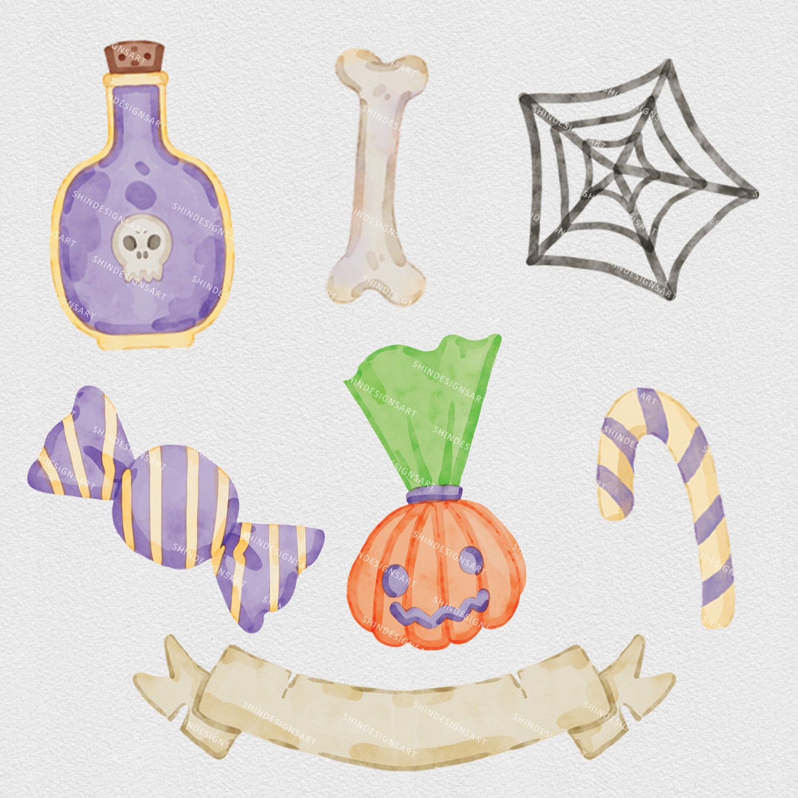 Watercolor Halloween Clipart Bundle: Spooky Ghost, Pumpkin PNG (digital ...