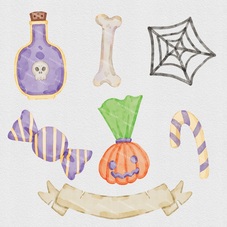 Watercolor Halloween Clipart Bundle: Spooky Ghost, Pumpkin PNG (digital ...