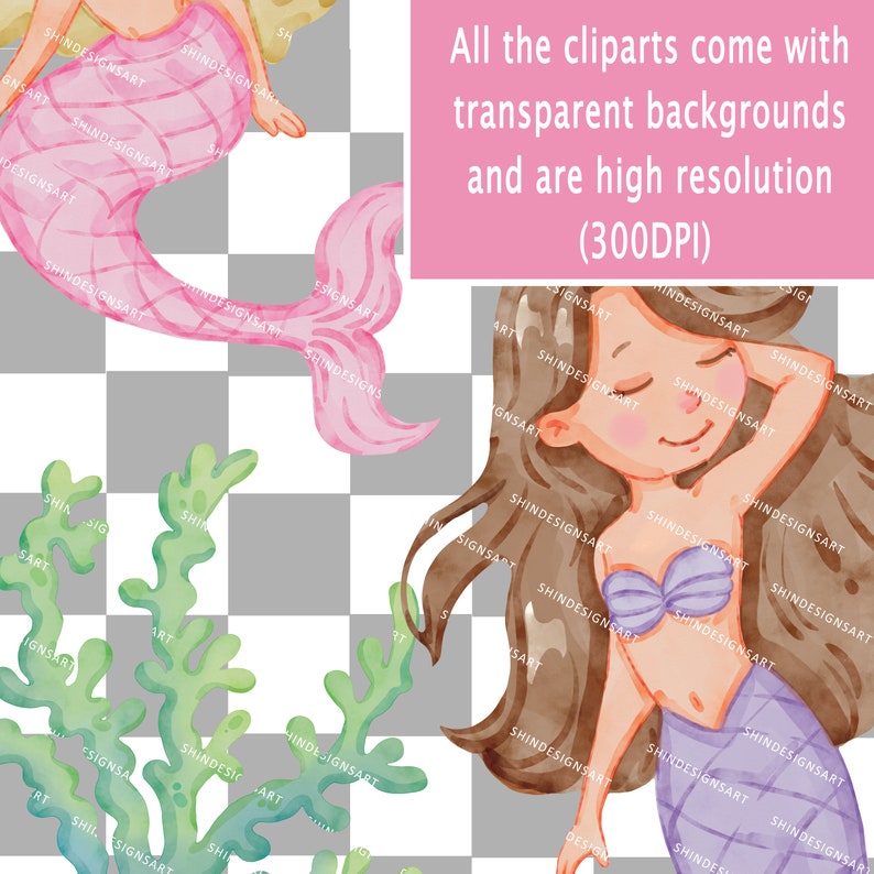 Printable Watercolor Mermaids, Mermaid Clipart, Sea Collection, Under ...