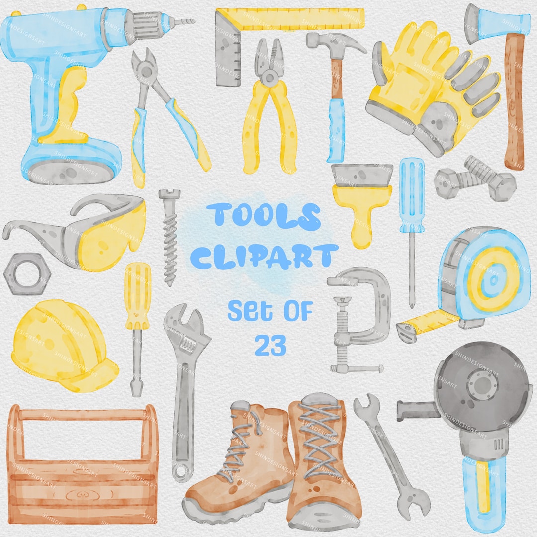 Watercolor Tools Clipart Set, Hand Tools Clipart, Tool Kit Clipart ...