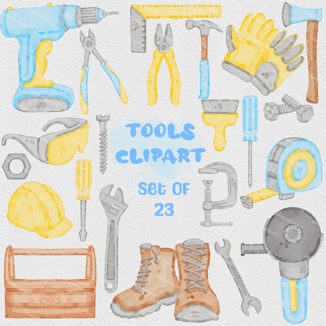 Watercolor Tools Clipart Set, Hand Tools Clipart, Tool Kit Clipart Bundle, Toolbox Clipart ...
