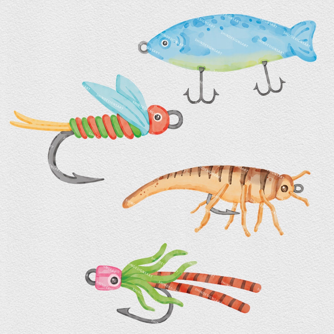 Watercolor Fly-fishing Clipart, Fishing Lures Clip Art Scrapbooking Fly ...