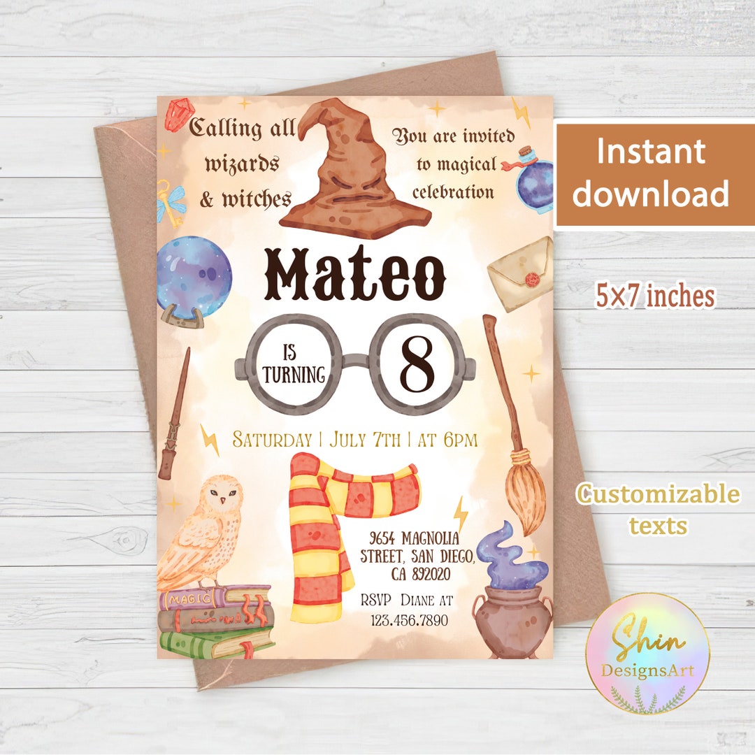 Editable Wizard Birthday Invitation Template, Downloadable Magic Theme ...