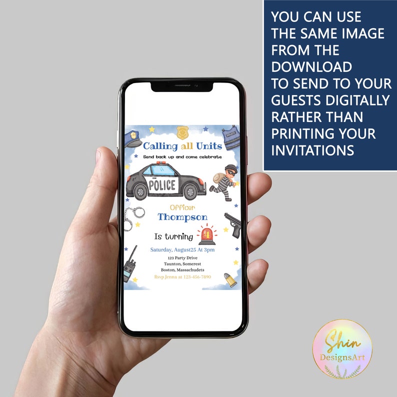 Watercolor Police Invitation Card, Police Officer Party Invite ...